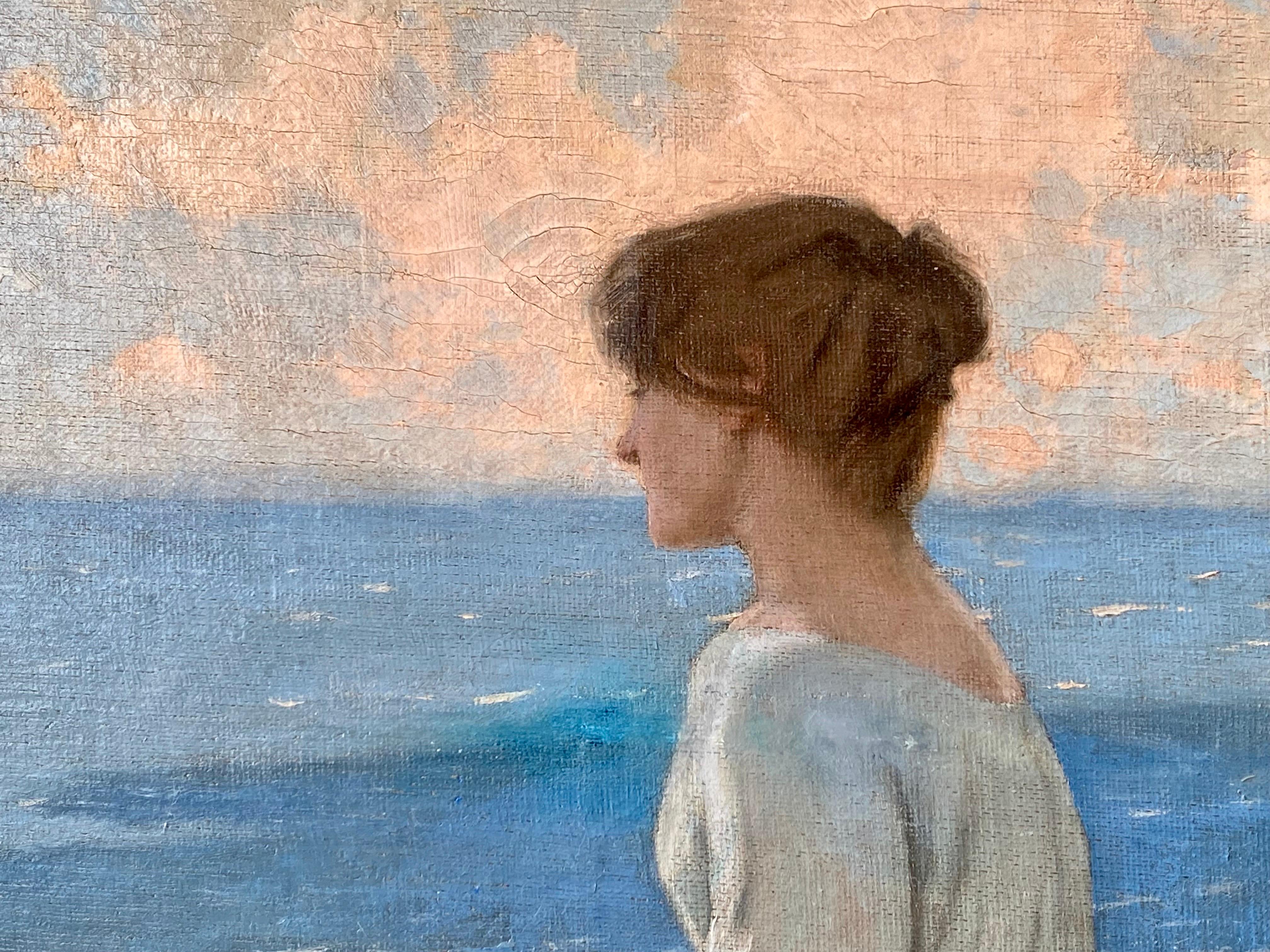 Edouard John Menta - 19th century impressionist painting - Lady on the ...