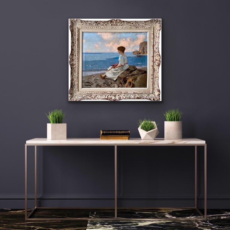 Edouard John Menta - 19th century impressionist painting - Lady on the ...