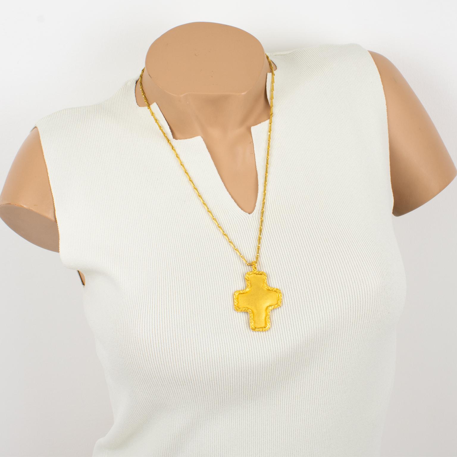 Edouard Rambaud Paris Gilt Metal Cross Pendant Necklace at 1stDibs