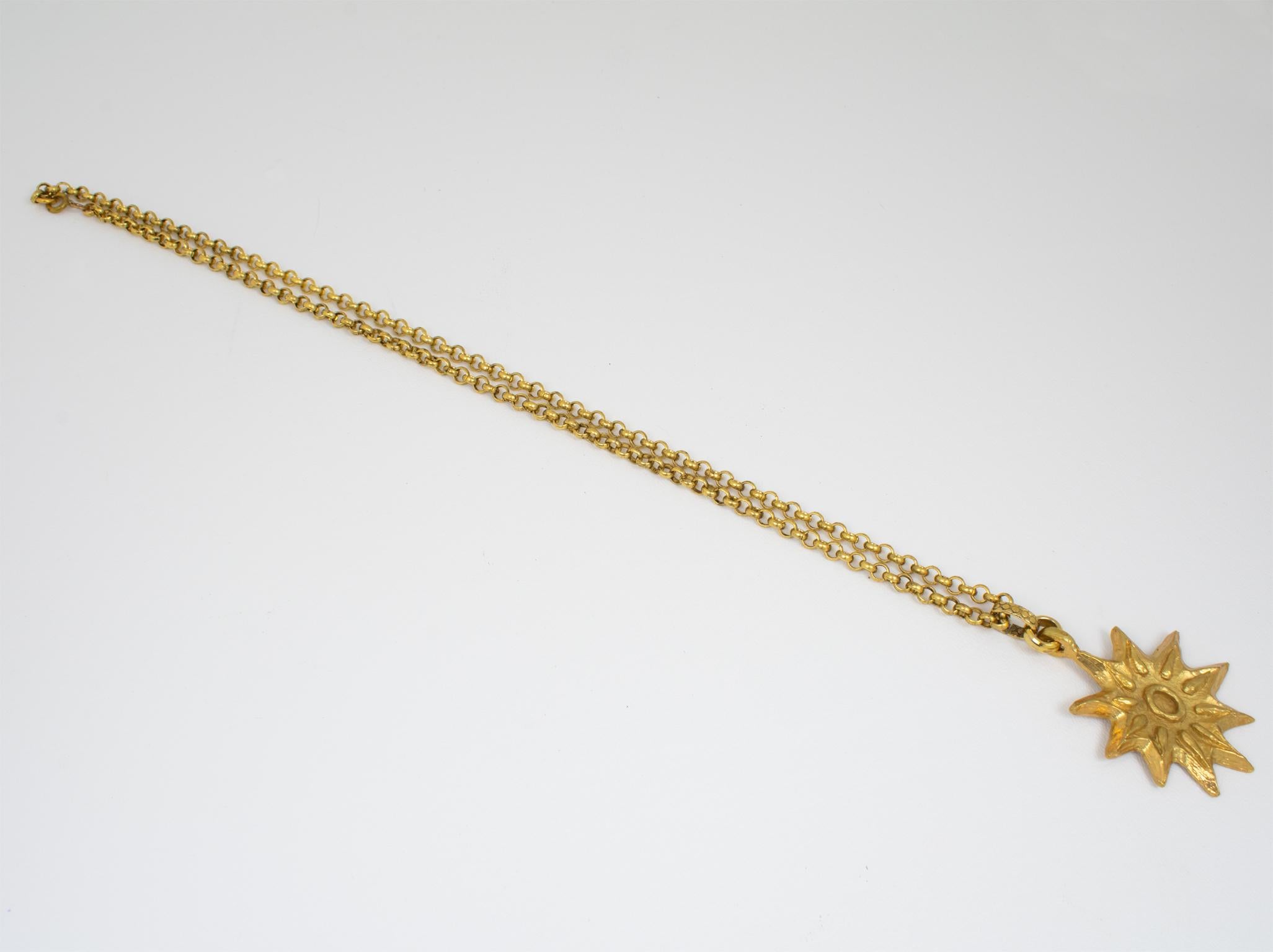 Edouard Rambaud Paris Gilt Metal Sun Pendant Necklace For Sale at 1stDibs