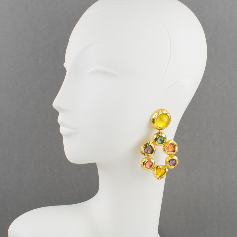 Edouard Rambaud Paris Massive Jeweled Dangle Clip Earrings at 1stDibs