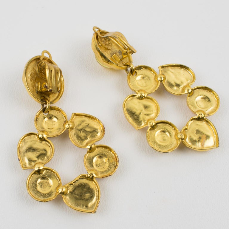 Edouard Rambaud Paris Massive Jeweled Dangle Clip Earrings at 1stDibs