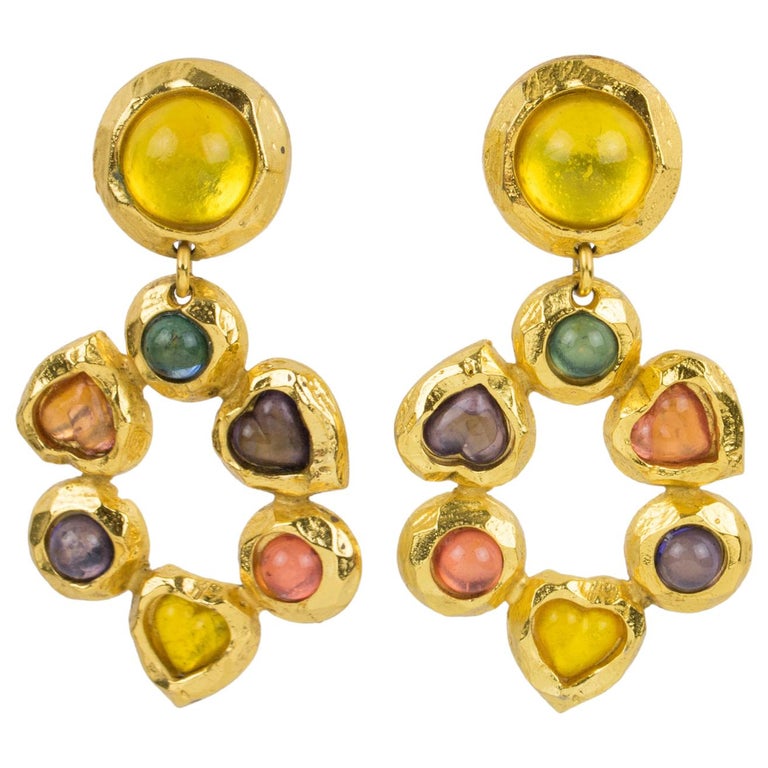Edouard Rambaud Paris Massive Jeweled Dangle Clip Earrings at 1stDibs