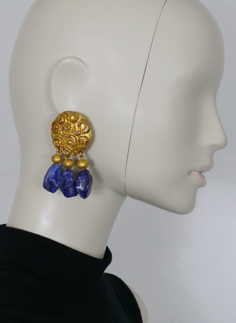 EDOUARD RAMBAUD Vintage Faux Lapis Lazuli Dangling Earrings For Sale at ...