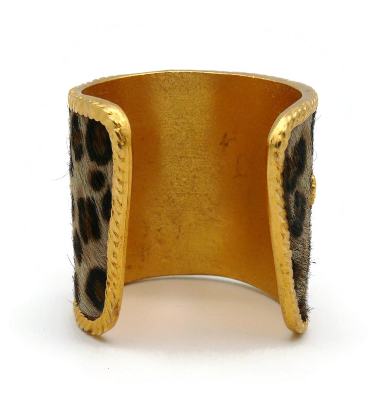 Edouard Rambaud Vintage Faux Leopard and Hearts Cuff Bracelet For Sale ...