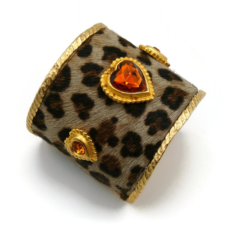 Edouard Rambaud Vintage Faux Leopard and Hearts Cuff Bracelet For Sale ...