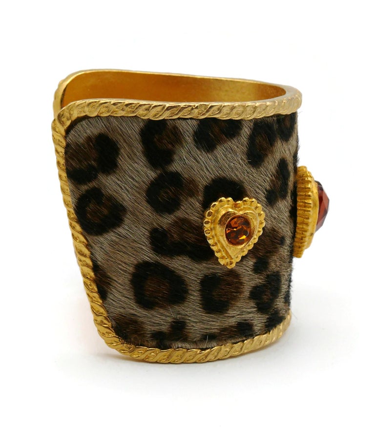 Edouard Rambaud Vintage Faux Leopard and Hearts Cuff Bracelet For Sale ...