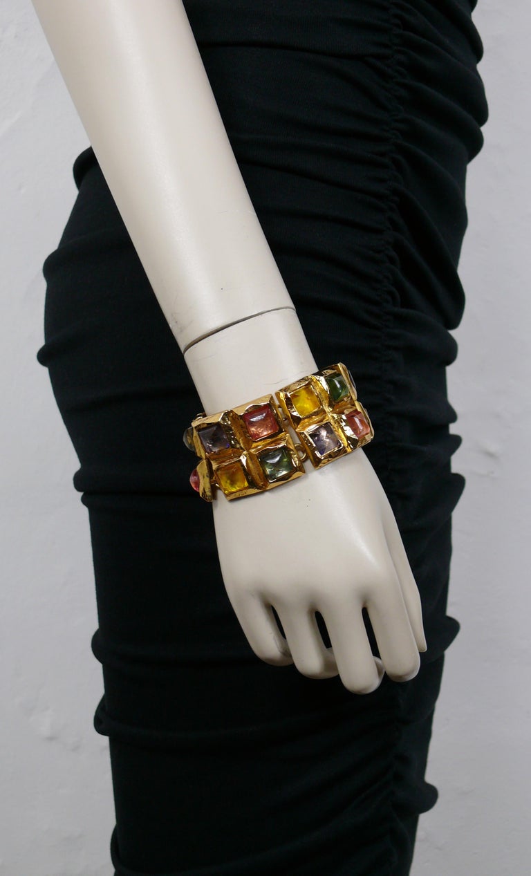 Edouard Rambaud Vintage Gold Toned Resin Cabochons Articulated Cuff ...