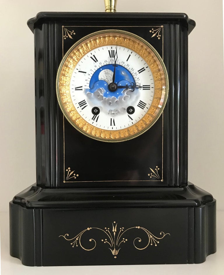 Black Marble Moonphase Rotating Globe Clock, Edouard Serin, Paris ...