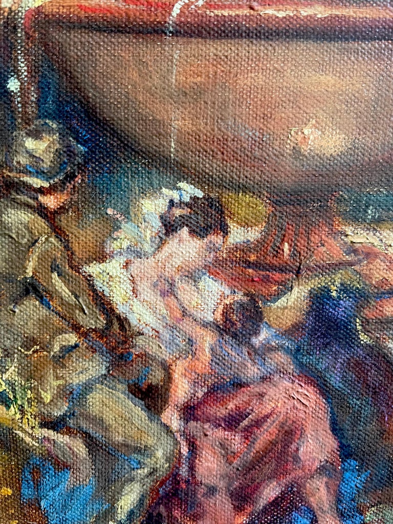 Edouard Thiébaut - Romantic Post Impressionist Oil - Family get-together in the park in 1929 For ...