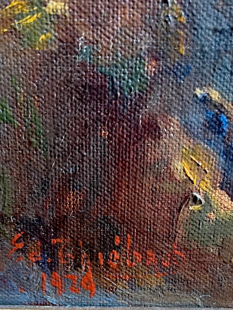 Edouard Thiébaut - Romantic Post Impressionist Oil - Family get-together in the park in 1929 For ...