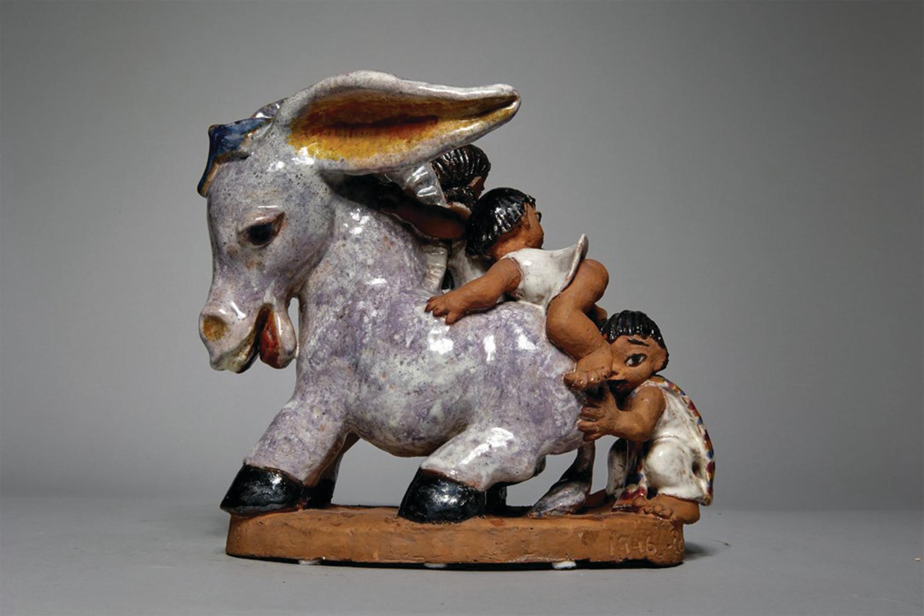 Edris Eckhardt - End of Line, Mid-Century Sculpture w/ Donkey and ...