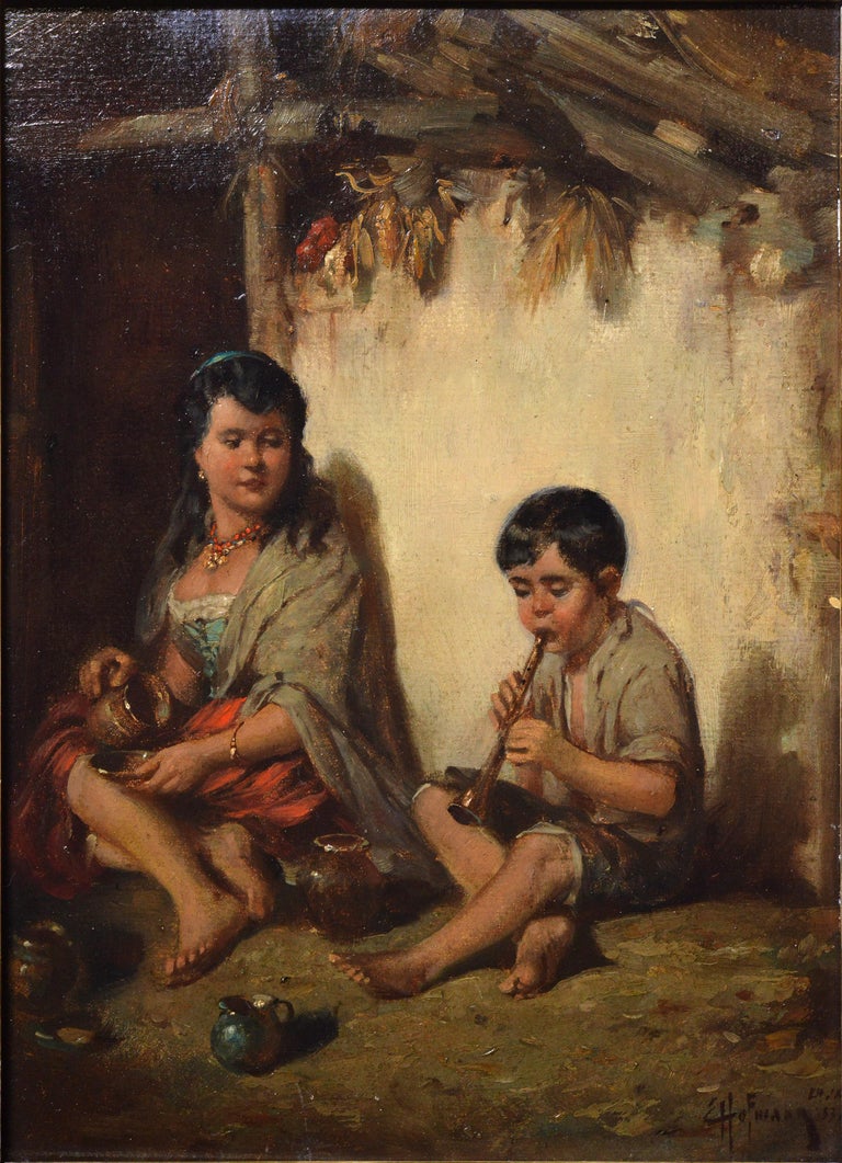 Genre scene Young street musician Early 20th century Austrian ...