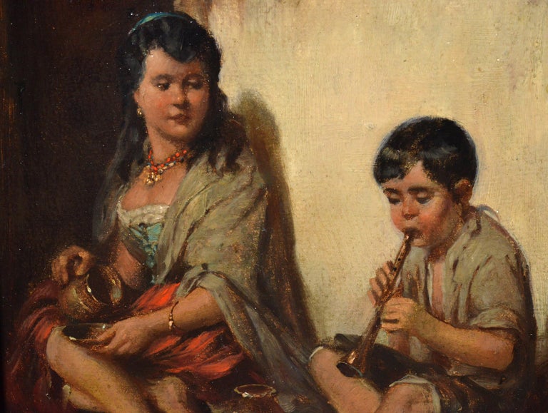 Genre scene Young street musician Early 20th century Austrian ...