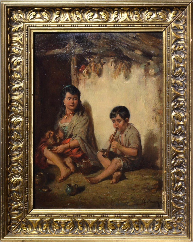 Genre scene Young street musician Early 20th century Austrian ...