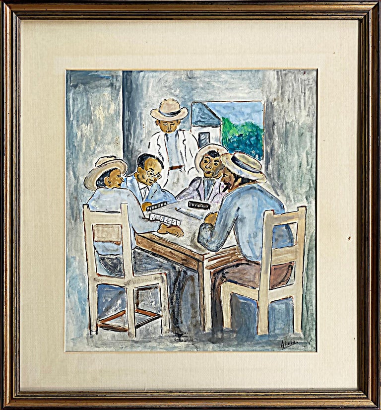 1930s Eduardo Abela Cuban Domino Players Painting, Gouache with Drawing ...