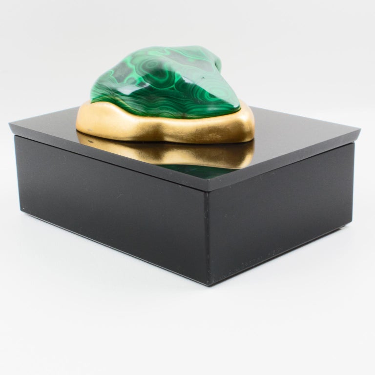 Eduardo Garza Black Lucite Malachite Box at 1stDibs