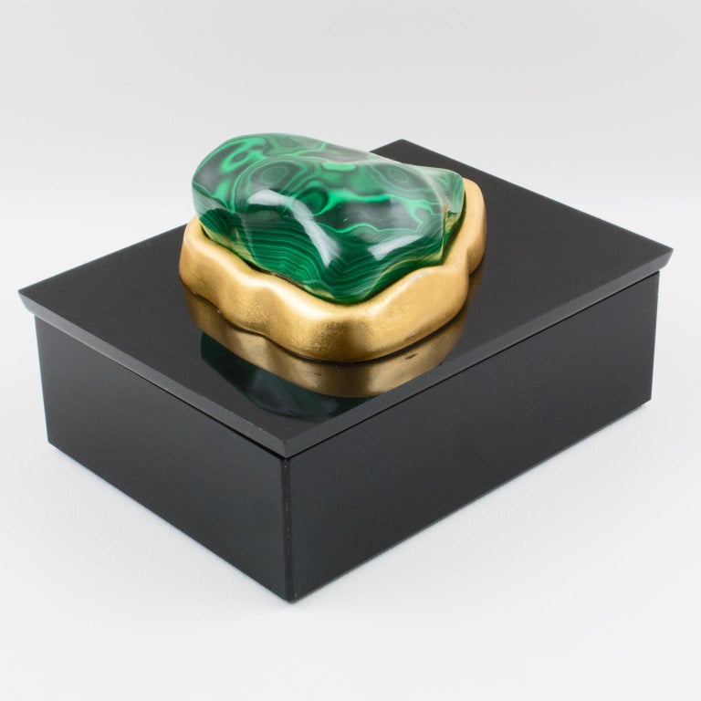 Eduardo Garza Black Lucite Malachite Box at 1stDibs