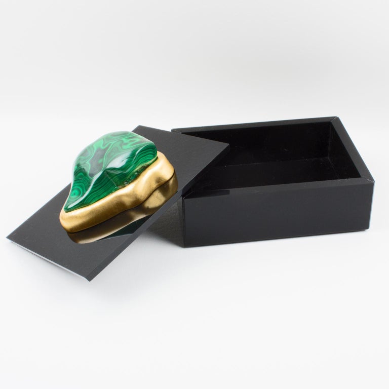 Eduardo Garza Black Lucite Malachite Box at 1stDibs