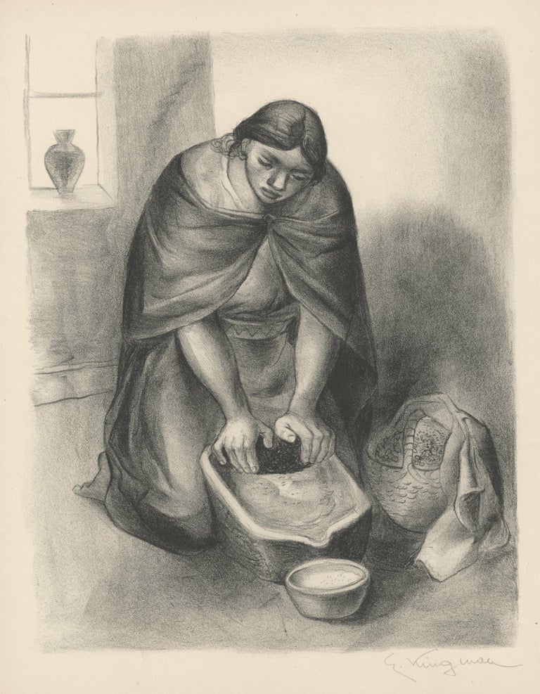 Eduardo Kingman - Woman Grinding Corn For Sale at 1stDibs