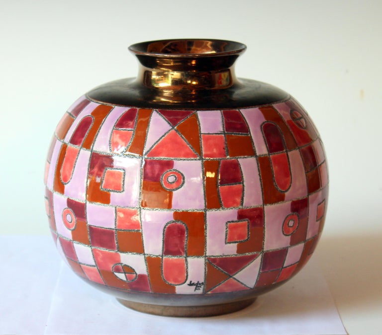 Eduardo Vega Ceramic Art Pottery Enameled Geometric Vase Raymor MCM ...