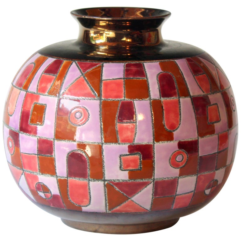 Eduardo Vega Ceramic Art Pottery Enameled Geometric Vase Raymor MCM ...