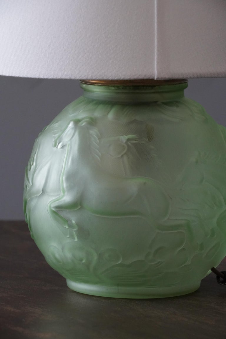 Edvin Ollers, Table Lamp, Green Glass, Brass, Elme Glasbruk, Sweden ...