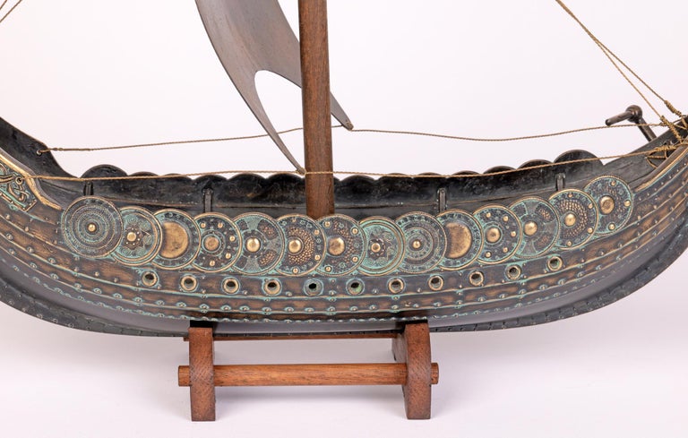 Edward Aagaard Mid-Century Danish Bronze Model Viking Ship on Stand at ...