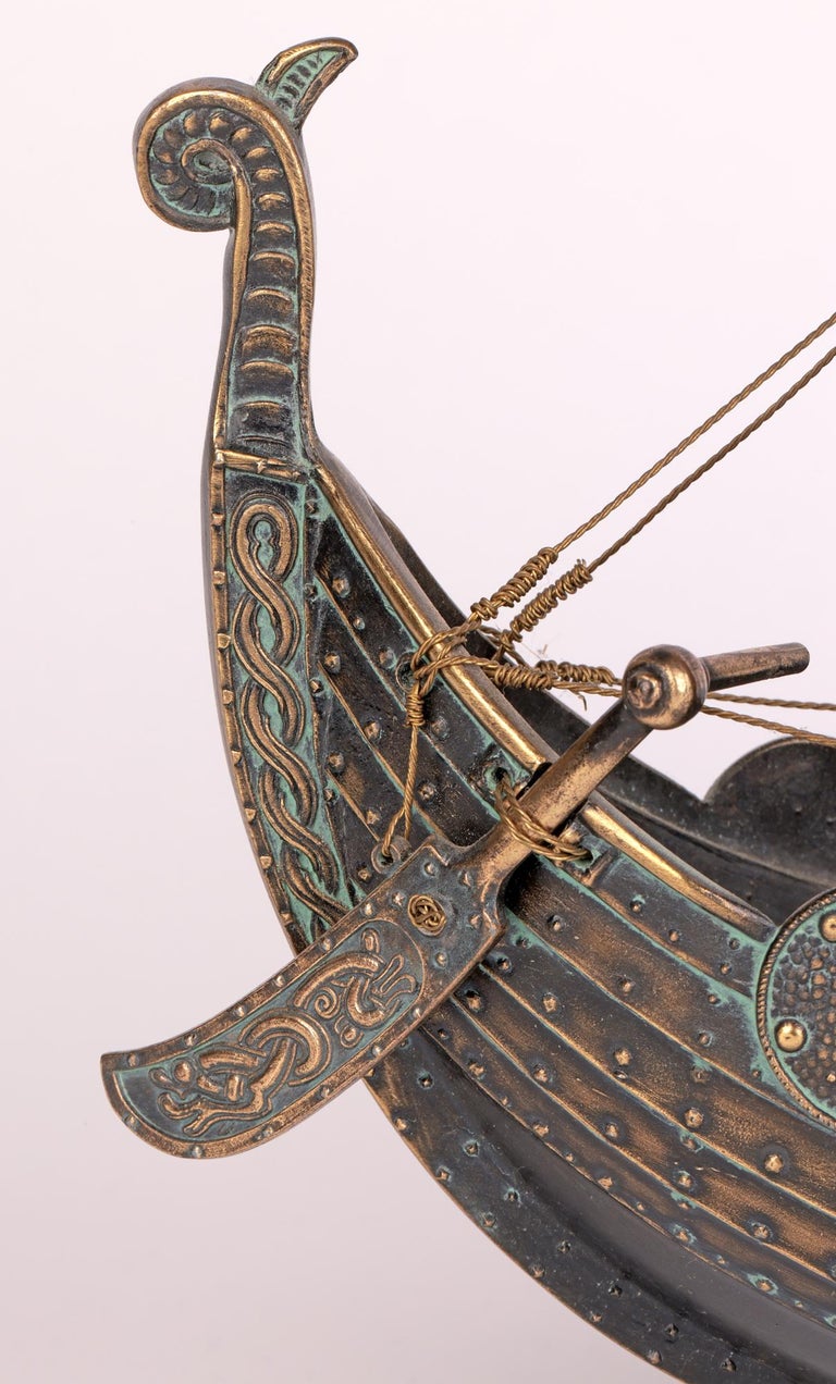 Edward Aagaard Mid-Century Danish Bronze Model Viking Ship on Stand at ...