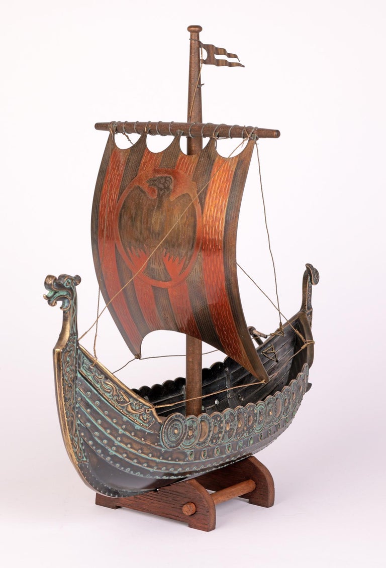 Edward Aagaard Mid-Century Danish Bronze Model Viking Ship on Stand at ...