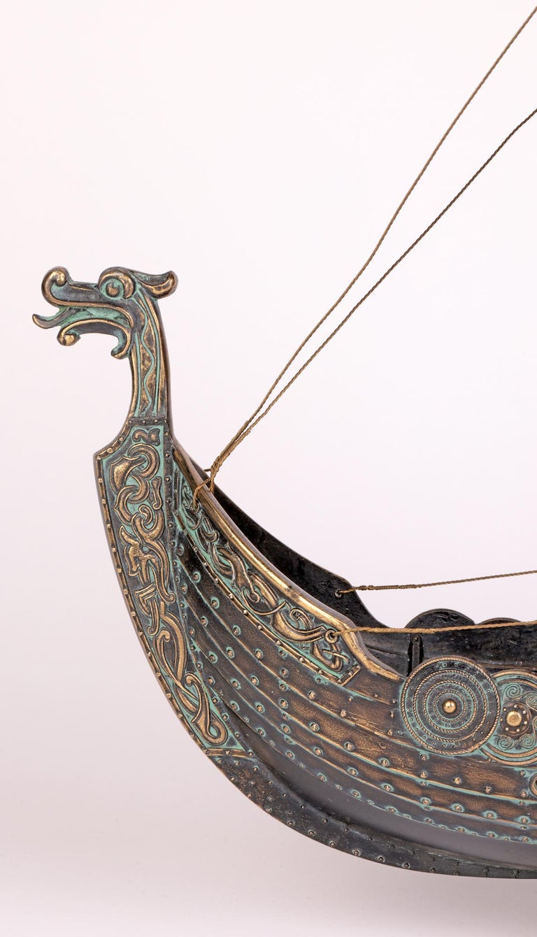 Edward Aagaard Mid-Century Danish Bronze Model Viking Ship on Stand at ...