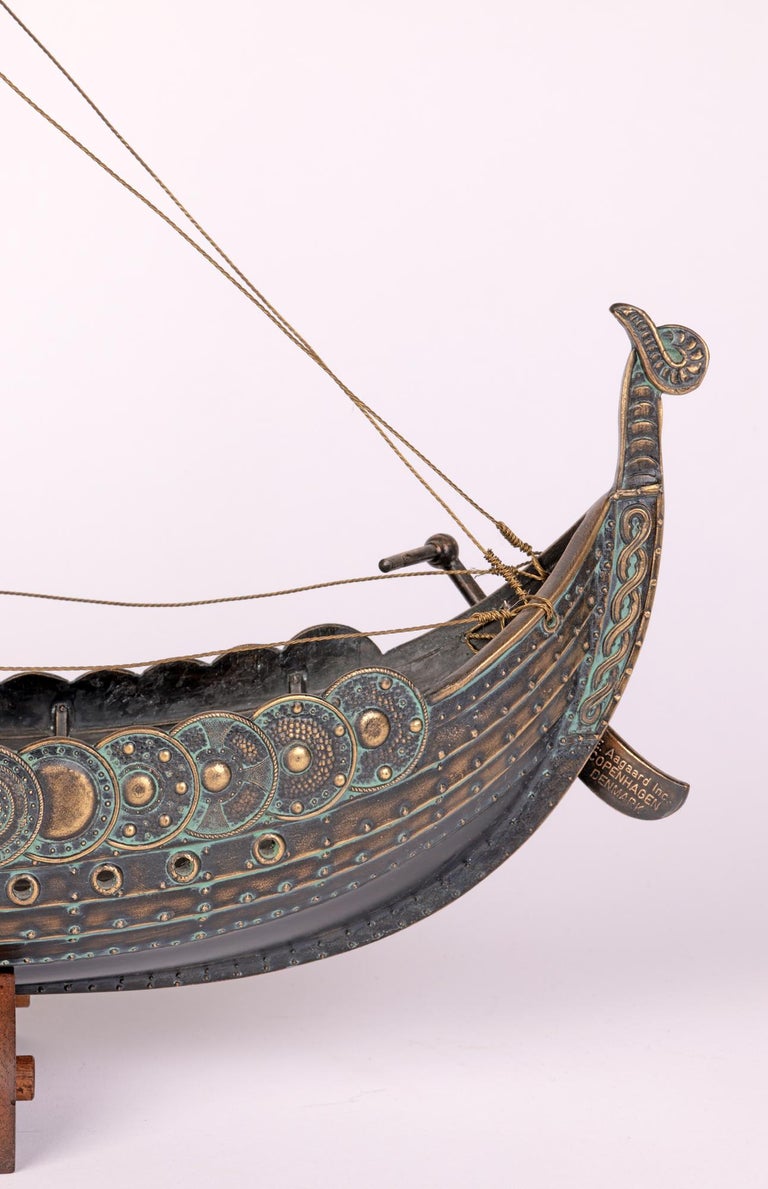 Edward Aagaard Mid-Century Danish Bronze Model Viking Ship on Stand at ...