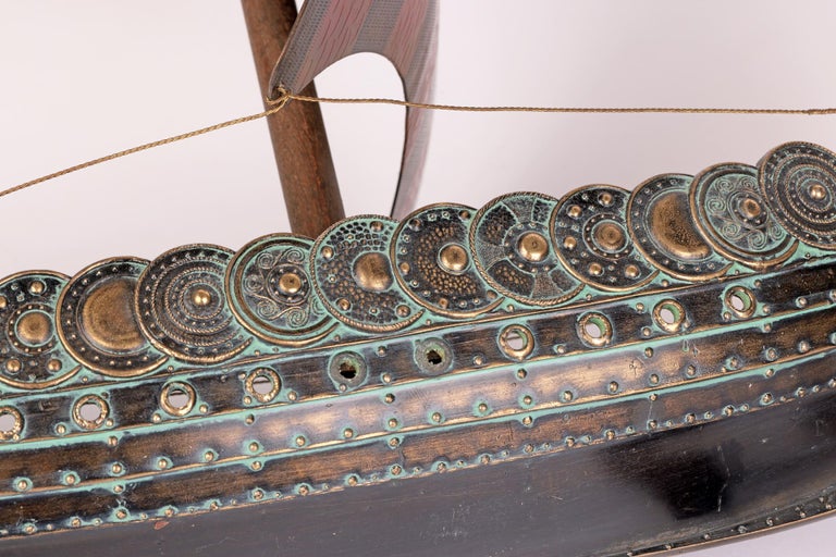 Edward Aagaard Mid-Century Danish Bronze Model Viking Ship on Stand at ...