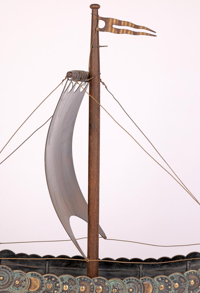 Edward Aagaard Mid-Century Danish Bronze Model Viking Ship on Stand at ...