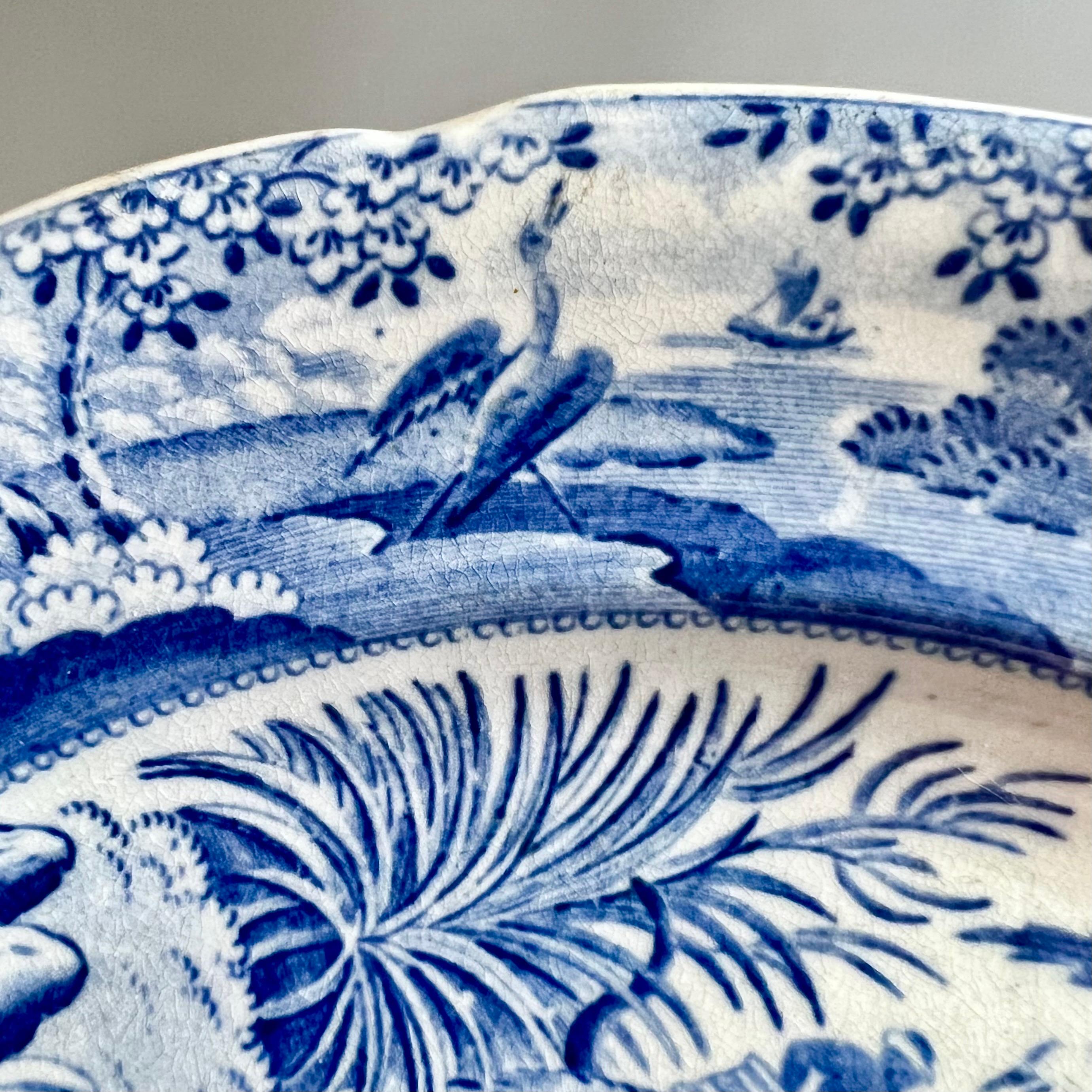 Edward Challinor Pearlware Plate, Blue and White "Death of a Bear ...