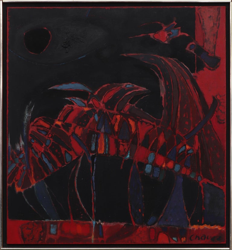 Edward Chavez - Abstract Oil Painting with a Bird Motif by Edward ...