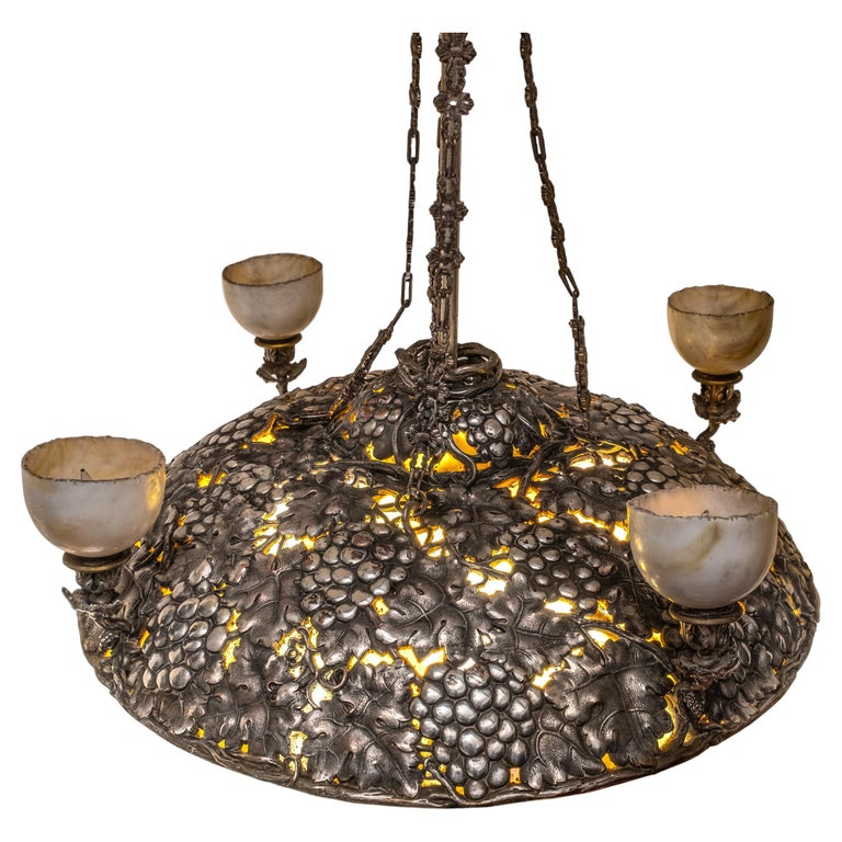 Edward F. Caldwell Hanging Silver Repoussé Work Chandelier, circa 1900 ...