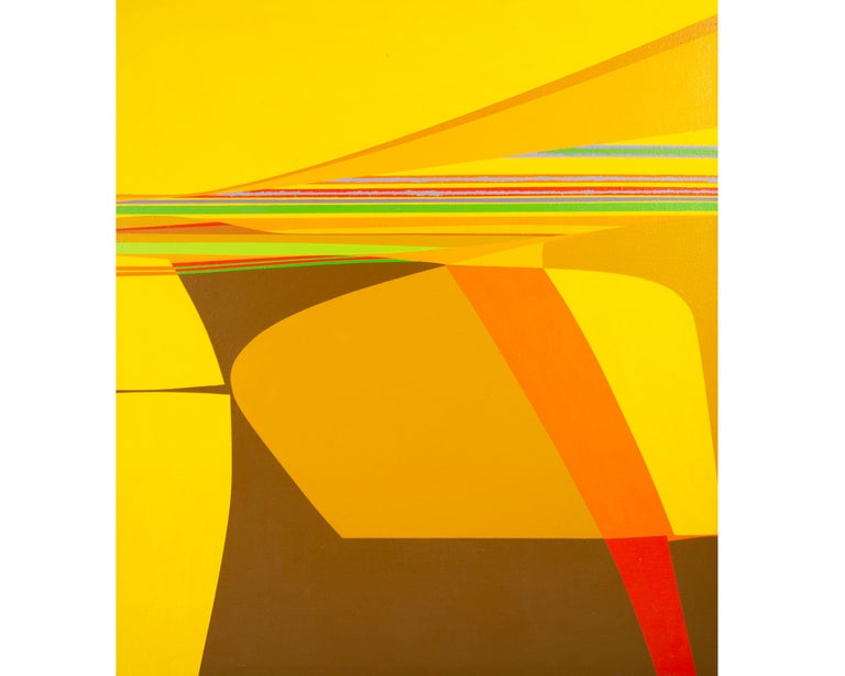 Edward Lewis 1970s Signed “Landscape with Yellow Sky” Acrylic on Canvas ...