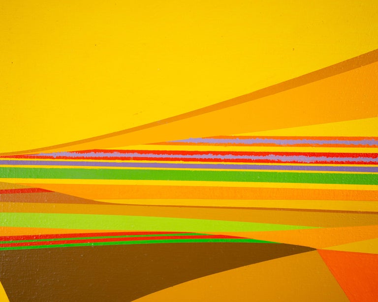 Edward Lewis 1970s Signed “Landscape with Yellow Sky” Acrylic on Canvas ...