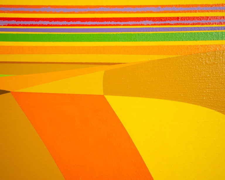 Edward Lewis 1970s Signed “Landscape with Yellow Sky” Acrylic on Canvas ...