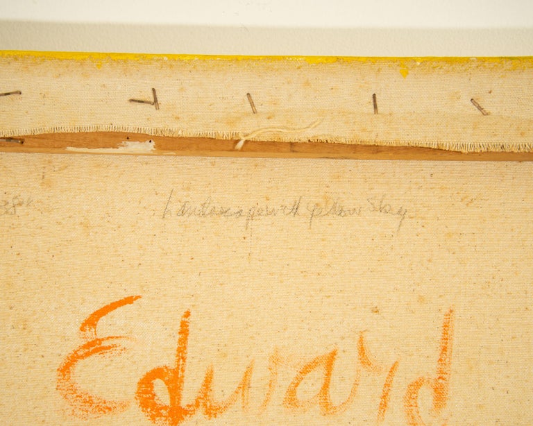 Edward Lewis 1970s Signed “Landscape with Yellow Sky” Acrylic on Canvas ...