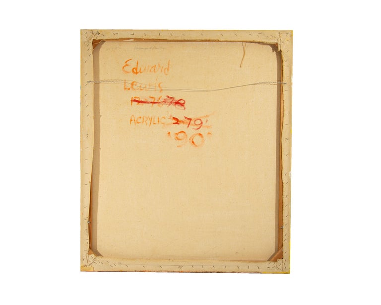 Edward Lewis 1970s Signed “Landscape with Yellow Sky” Acrylic on Canvas ...