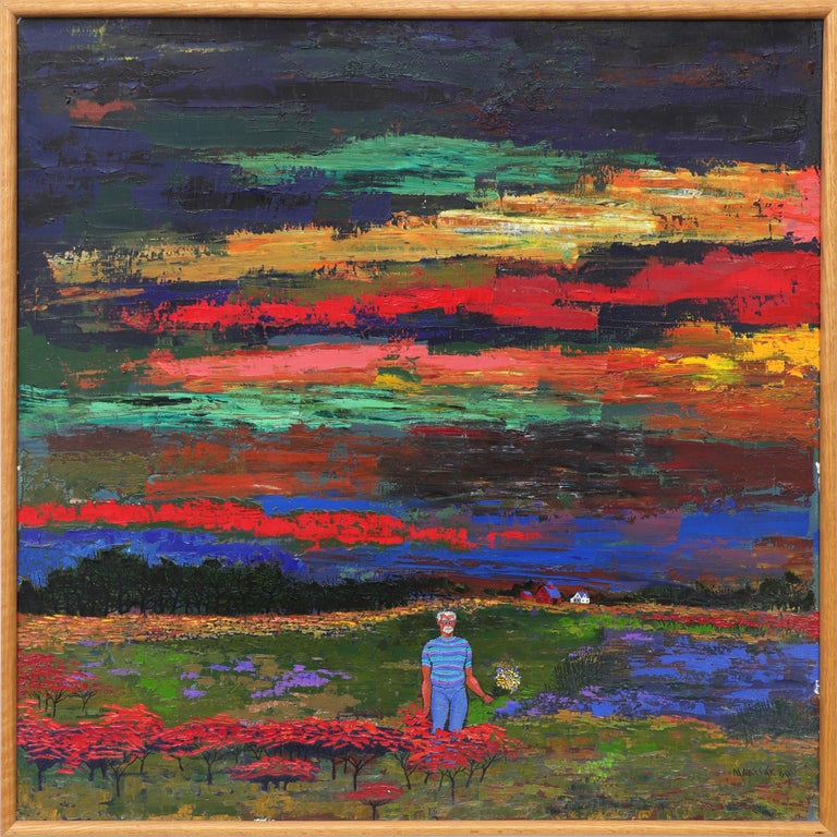 Edward Marecak - Self Portrait Square Oil Painting, Figure in Field ...