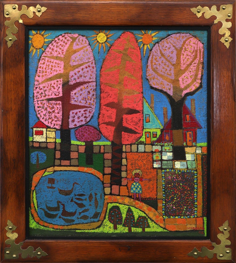 Edward Marecak - Sunny Day, 1960s Mid Mod Semi-Abstract Polychromatic ...