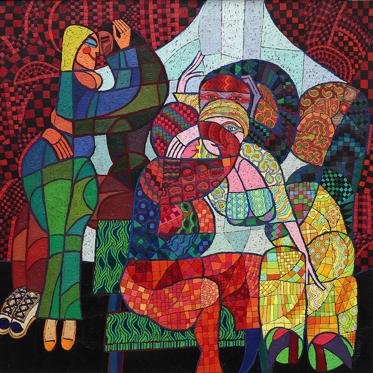Edward Marecak - 'Sweethearts' - 1980s Signed Semi-Abstract Figurative ...