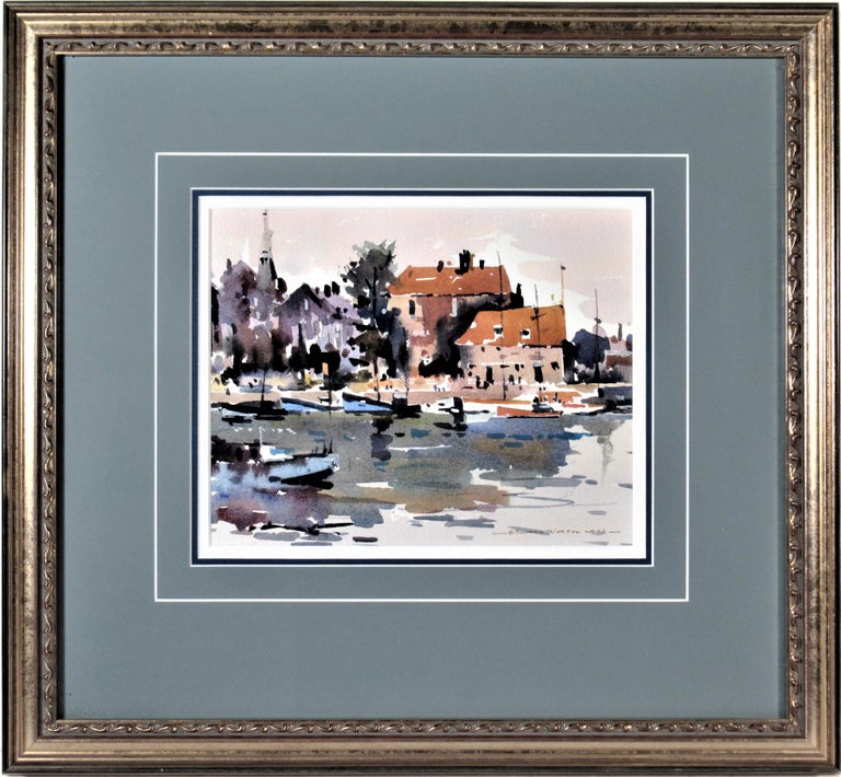Edward Norton Ward - Harbor with Church For Sale at 1stDibs