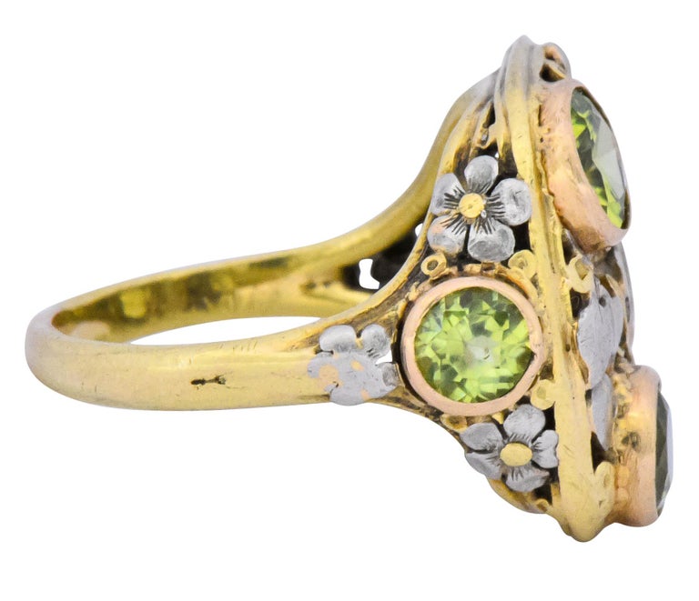 Edward Oakes Arts and Crafts 2.15 Carat Peridot 18 Karat Two-Tone Gold ...