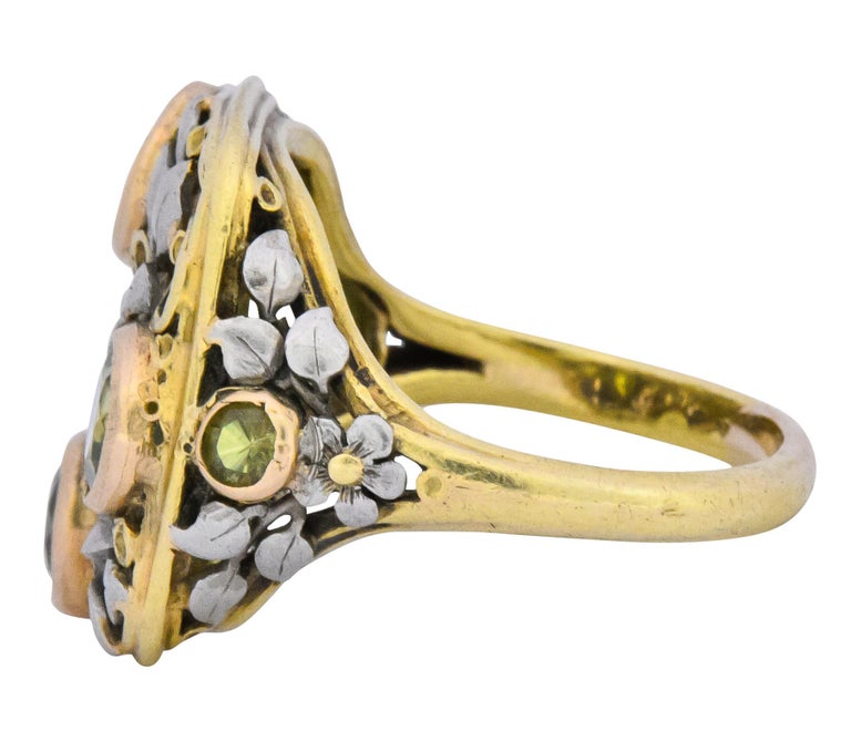Edward Oakes Arts and Crafts 2.15 Carat Peridot 18 Karat Two-Tone Gold ...