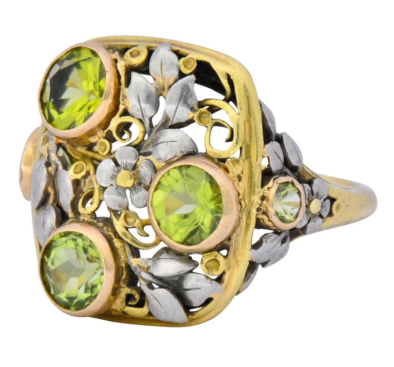 Edward Oakes Arts and Crafts 2.15 Carat Peridot 18 Karat Two-Tone Gold ...