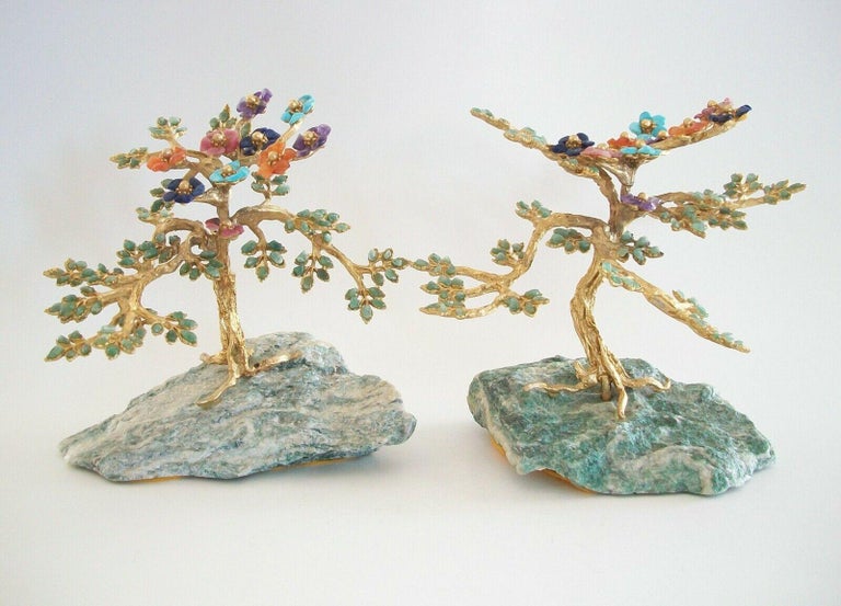 Edward Swoboda, Rare Pair of Gem Set Trees on Jadeite, U.S.A., Circa ...